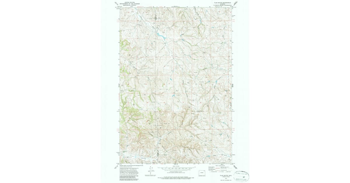1972 Map of Flag Butte, Crook County, WY — High-Res, 1987 Print | Pastmaps