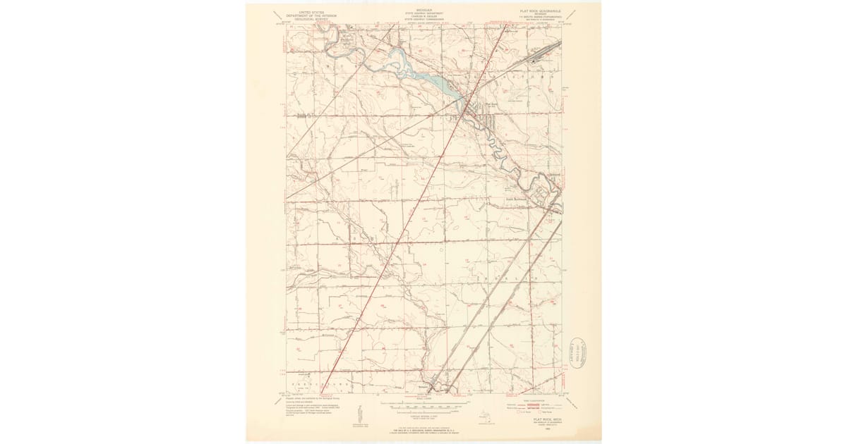 1952 Map of Flat Rock, MI — High-Res, 1953 Print #2 | Pastmaps