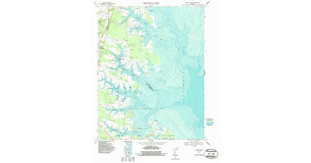 1968 Map of Fleets Bay, Lancaster County, VA — High-Res, 1987 Print ...