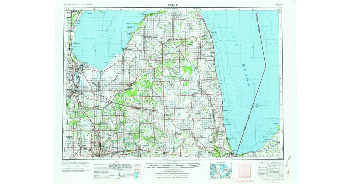1954 Map of Flint, MI — High-Res, 1973 Print | Pastmaps