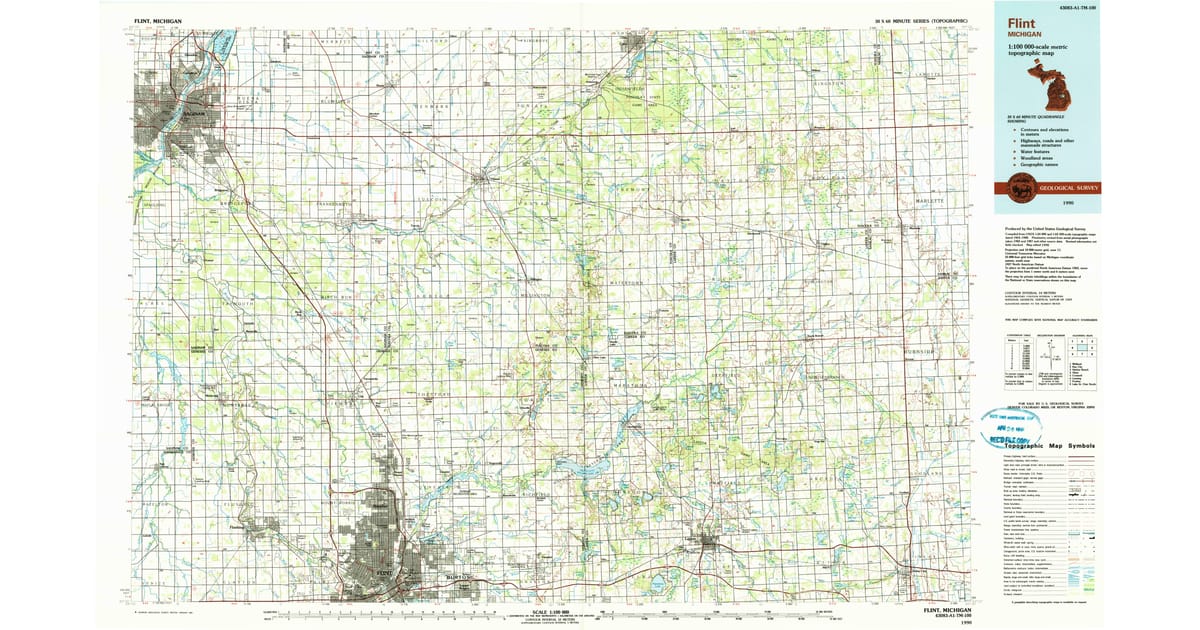 1990 Map of Flint, MI — High-Res | Pastmaps