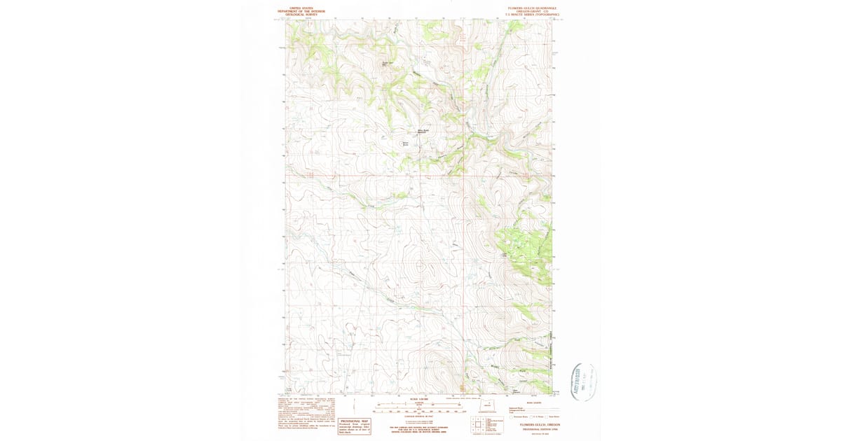 1990 Map of Flowers Gulch, Grant County, OR — High-Res | Pastmaps