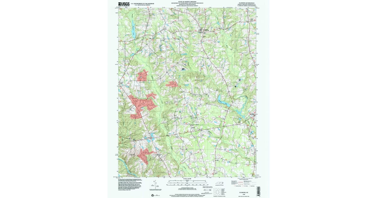 1998 Map of Flowers, Johnston County, NC — High-Res | Pastmaps