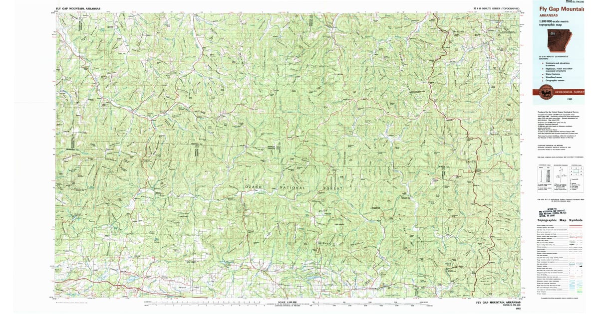 1983 Map of Fly Gap Mountain, Newton County, AR — High-Res | Pastmaps