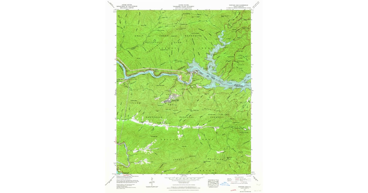 1961 Map of Fontana Dam, NC — High-Res | Pastmaps