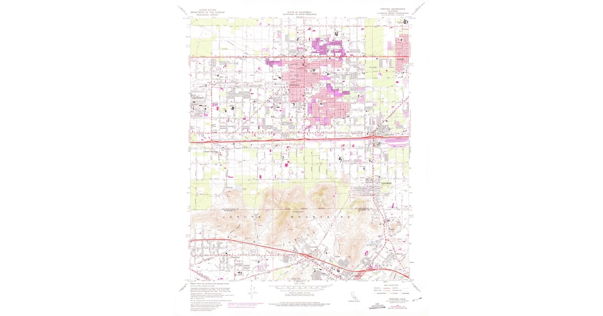 1967 Map of Fontana, CA — High-Res, 1975 Print | Pastmaps