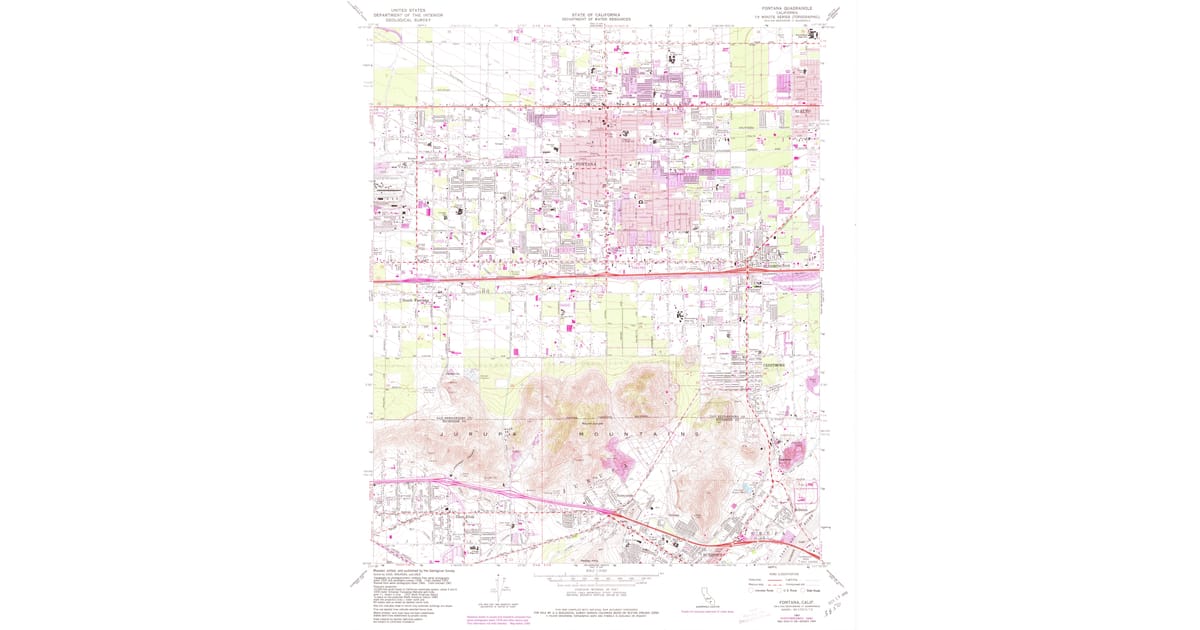 1967 Map of Fontana, CA — High-Res, 1980 Print | Pastmaps