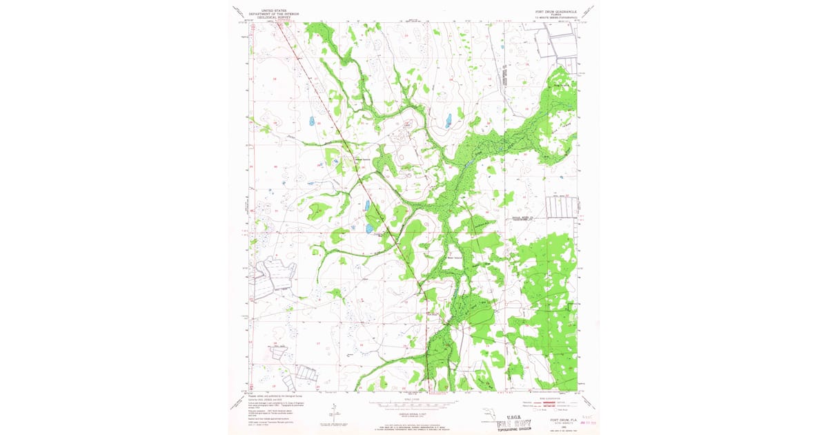 1953 Map of Fort Drum, Okeechobee County, FL — High-Res, 1968 Print ...