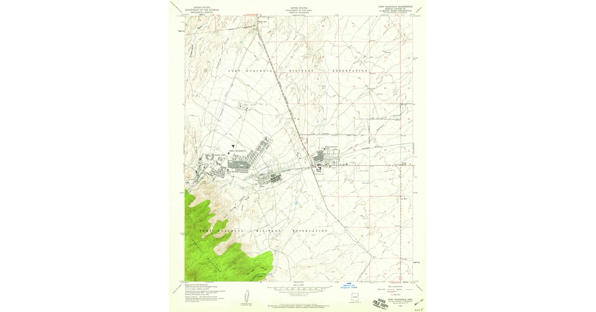 1958 Map Of Fort Huachuca Sierra Vista Az — High Res Pastmaps