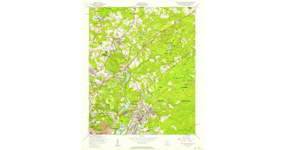 1953 Map of Fort Jackson North, Richland County, SC — High-Res | Pastmaps