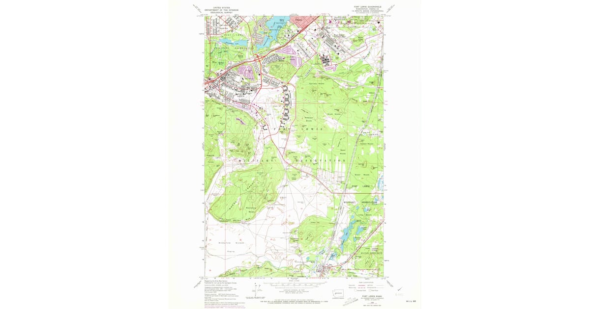 1959 Map of Fort Lewis, WA — High-Res, 1973 Print | Pastmaps