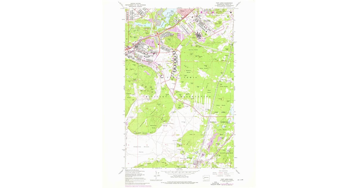 1959 Map of Fort Lewis, WA — High-Res, 1976 Print | Pastmaps