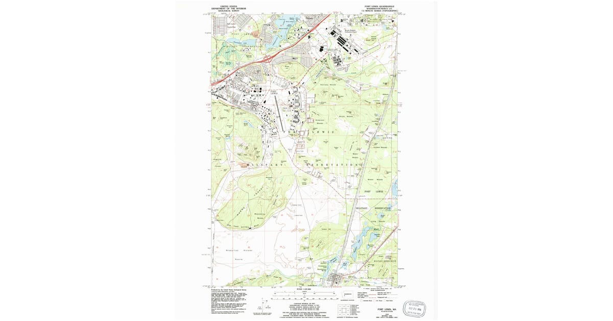 1959 Map of Fort Lewis, WA — High-Res, 1994 Print | Pastmaps