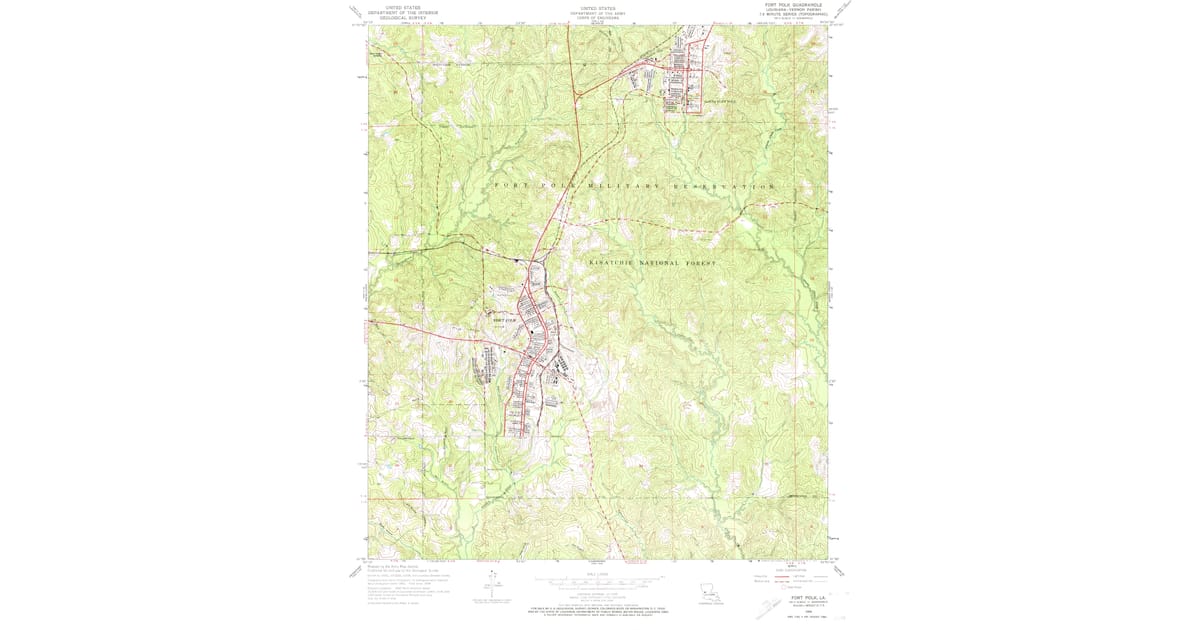 1954 Map of Fort Polk, Vernon Parish, LA — High-Res, 1974 Print | Pastmaps