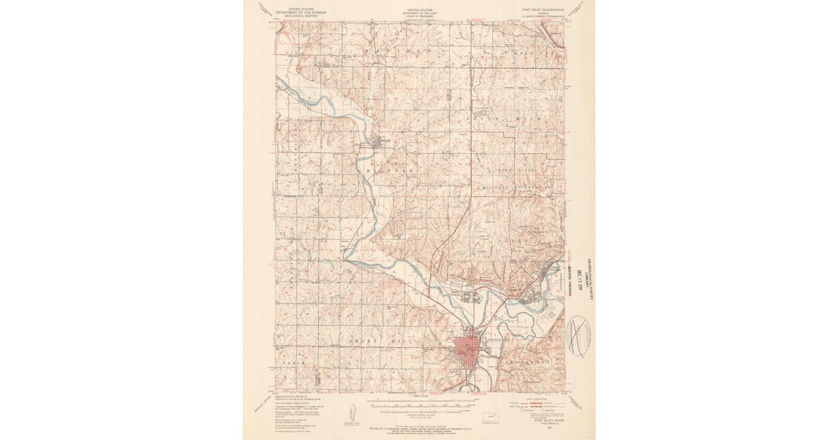 1947 Map of Fort Riley, KS — High-Res, 1954 Print #2 | Pastmaps
