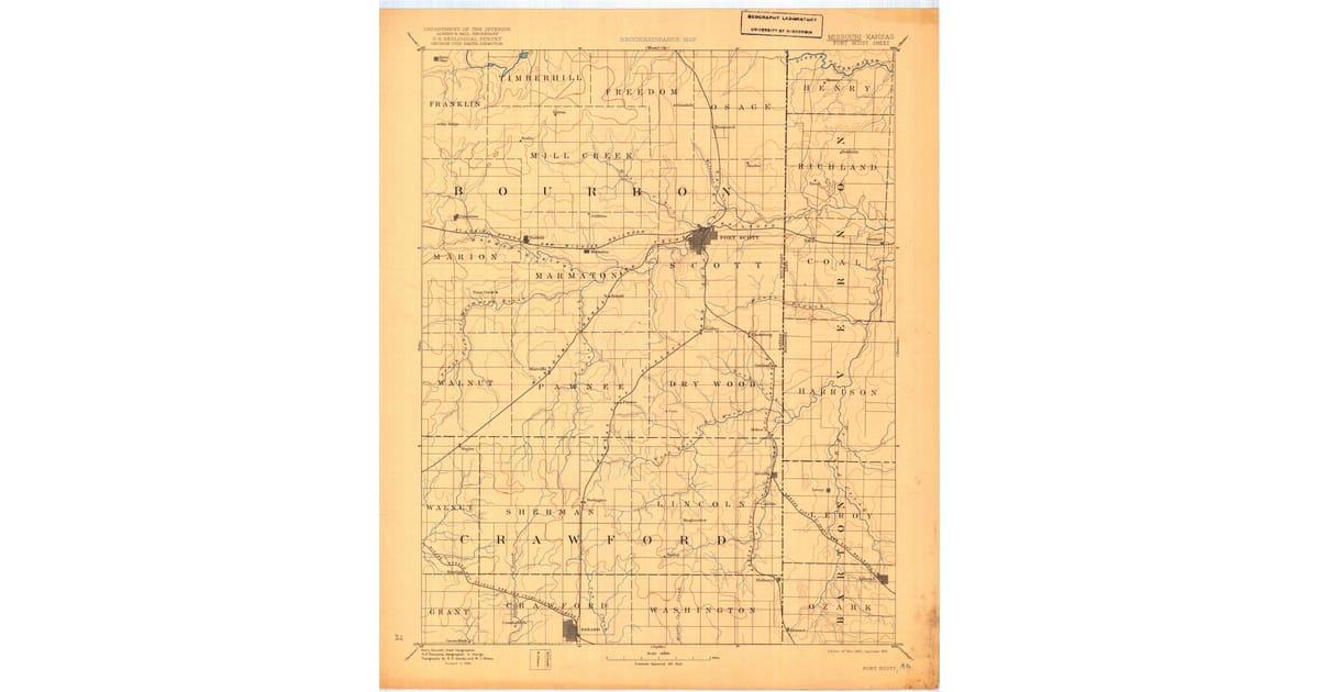 1893 Map of Fort Scott, KS — High-Res, 1922 Print #2 | Pastmaps