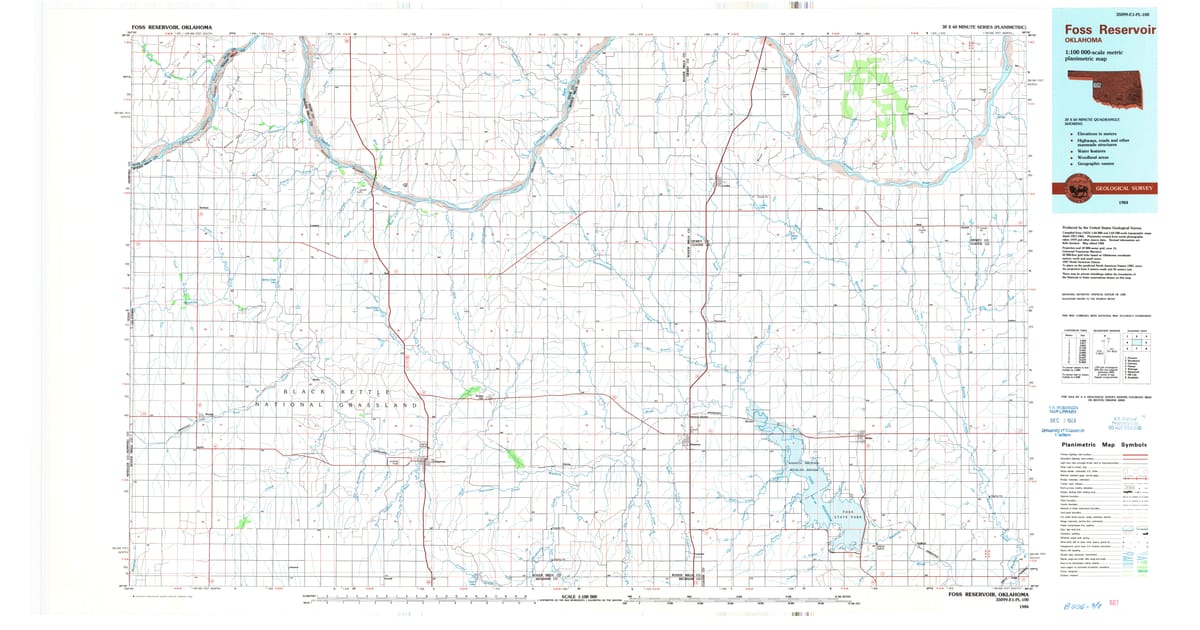 1984 Map of Foss Reservoir, Roger Mills County, OK — High-Res | Pastmaps