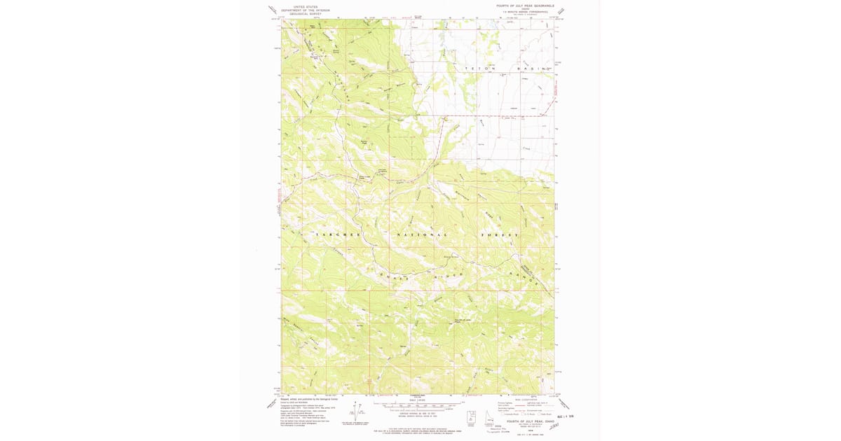 1978 Map of Fourth of July Peak, Teton County, ID — High-Res, 1978 ...