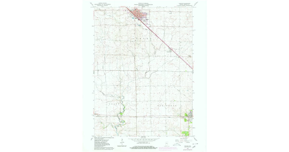 1962 Map of Fowler, IN — High-Res, 1980 Print | Pastmaps