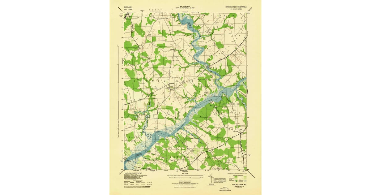 1944 Map of Fowling Creek, Caroline County, MD — High-Res | Pastmaps