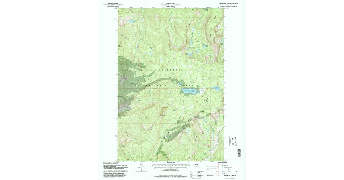 1996 Map of Fred Burr Lake, Granite County, MT — High-Res | Pastmaps