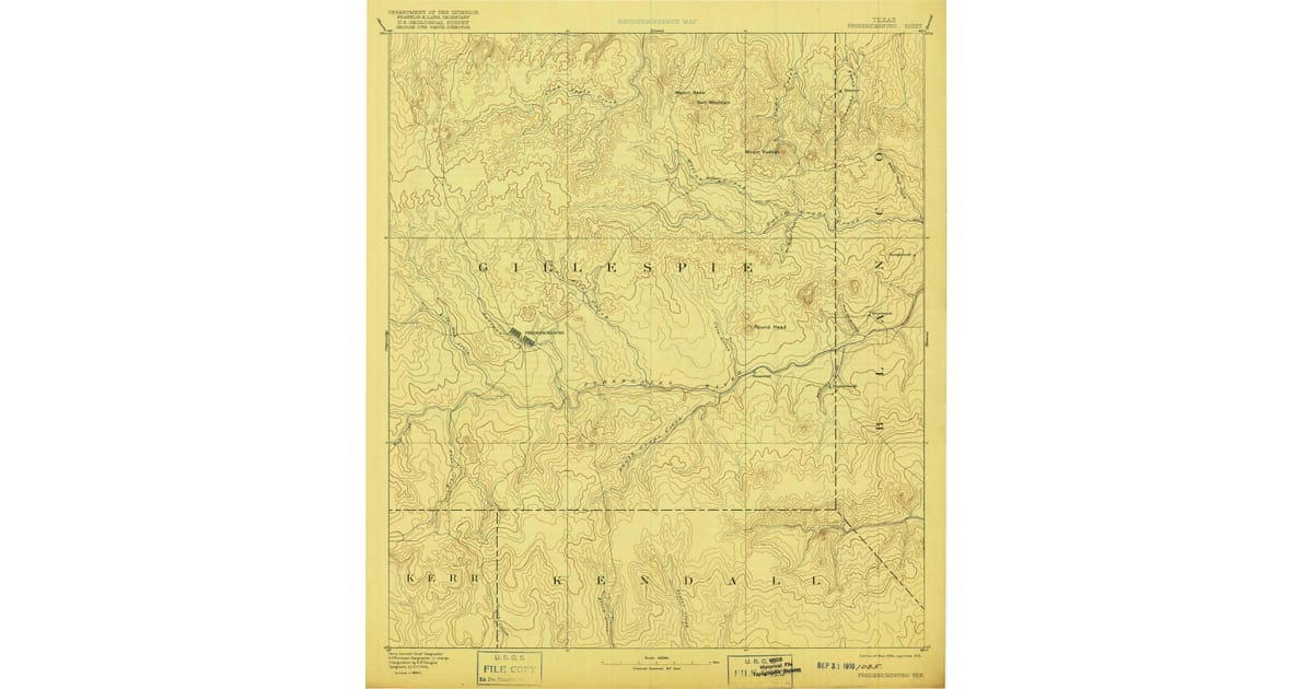 1894 Map of Fredericksburg, TX — High-Res, 1916 Print | Pastmaps