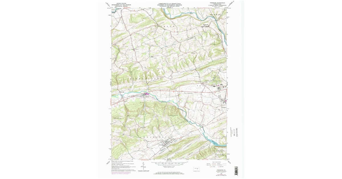 1965 Map of Freeburg, PA — High-Res, 1973 Print | Pastmaps