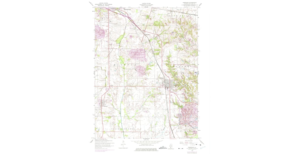 1954 Map of Freeburg, IL — High-Res, 1975 Print | Pastmaps