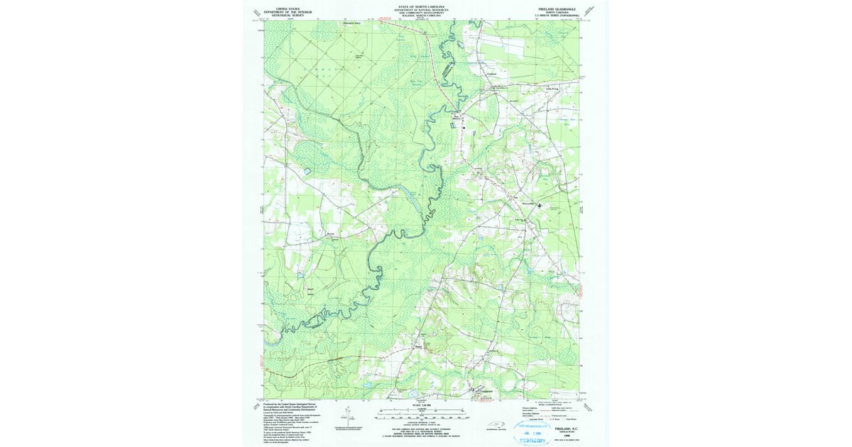 1990 Map of Freeland, Brunswick County, NC — High-Res | Pastmaps