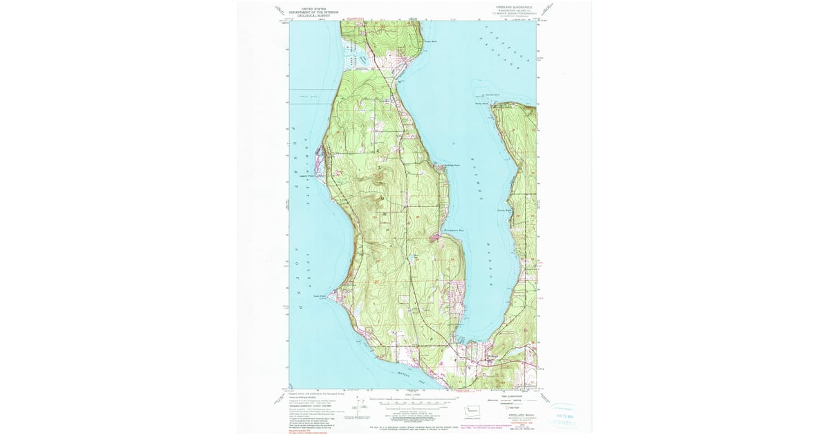 1953 Map of Freeland, WA — High-Res, 1990 Print | Pastmaps