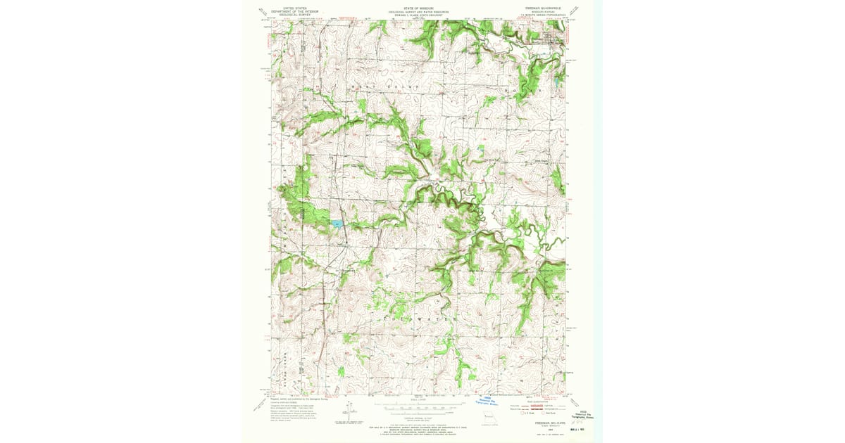 1953 Map of Freeman, MO — High-Res, 1972 Print | Pastmaps
