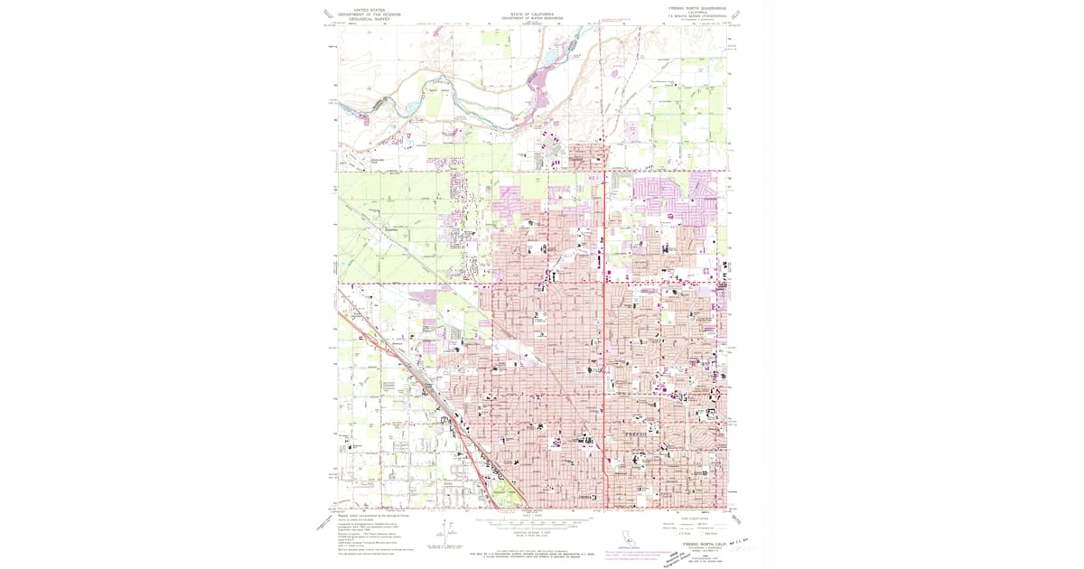 1965 Map of Fresno North, Fresno County, CA — High-Res, 1974 Print ...