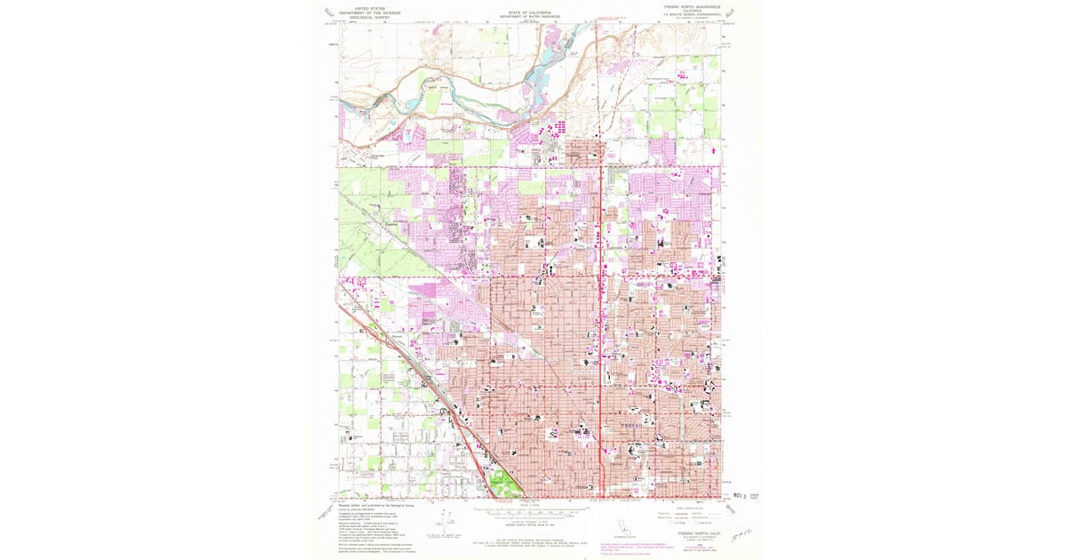 1965 Map of Fresno North, Fresno County, CA — High-Res, 1981 Print ...