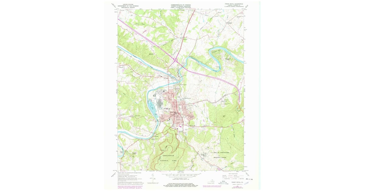 1967 Map of Front Royal, VA — High-Res, 1978 Print | Pastmaps