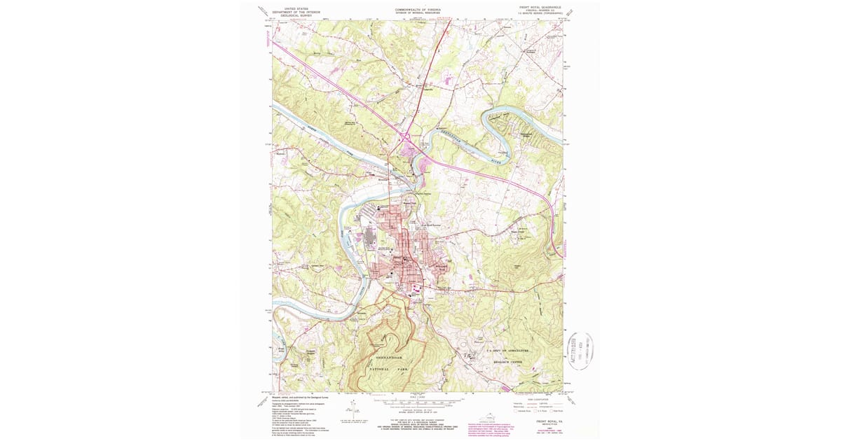 1967 Map of Front Royal, VA — High-Res, 1987 Print | Pastmaps