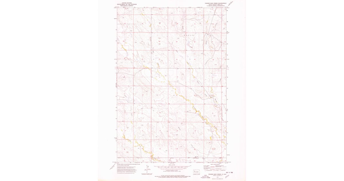 1973 Map of Frozen Man Creek, Meade County, SD — High-Res | Pastmaps