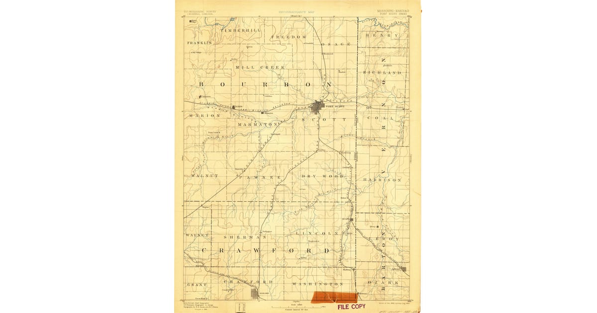 1893 Map of Ft Scott, Crawford County, MO — High-Res, 1900 Print | Pastmaps