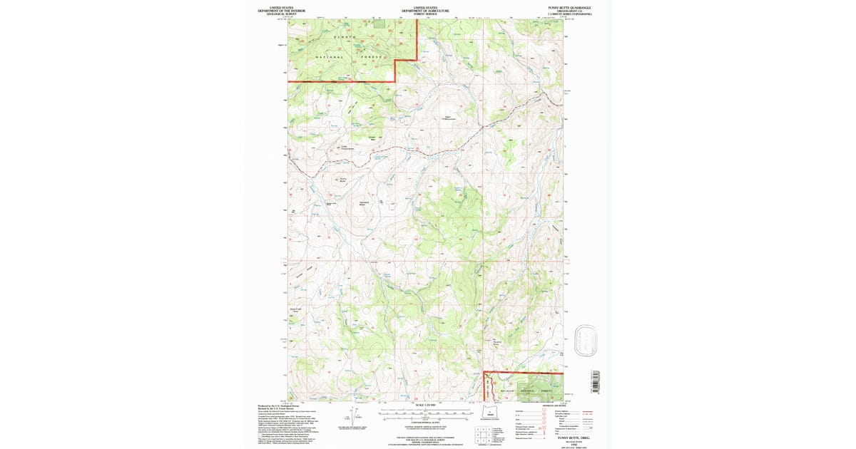 1992 Map of Funny Butte, Grant County, OR — High-Res | Pastmaps