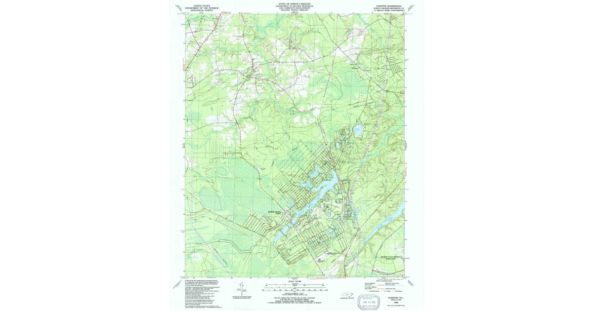 1990 Map of Funston, Brunswick County, NC — High-Res | Pastmaps