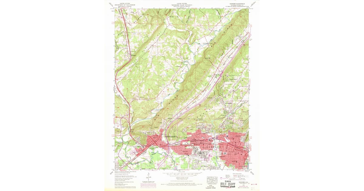 1959 Map of Gadsden, AL — High-Res, 1970 Print | Pastmaps