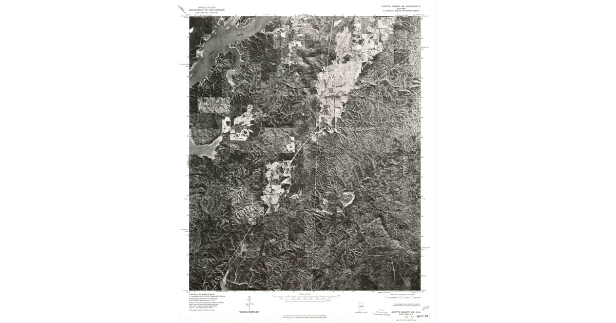 1975 Map of Gantts Quarry SW, Coosa County, AL — High-Res | Pastmaps