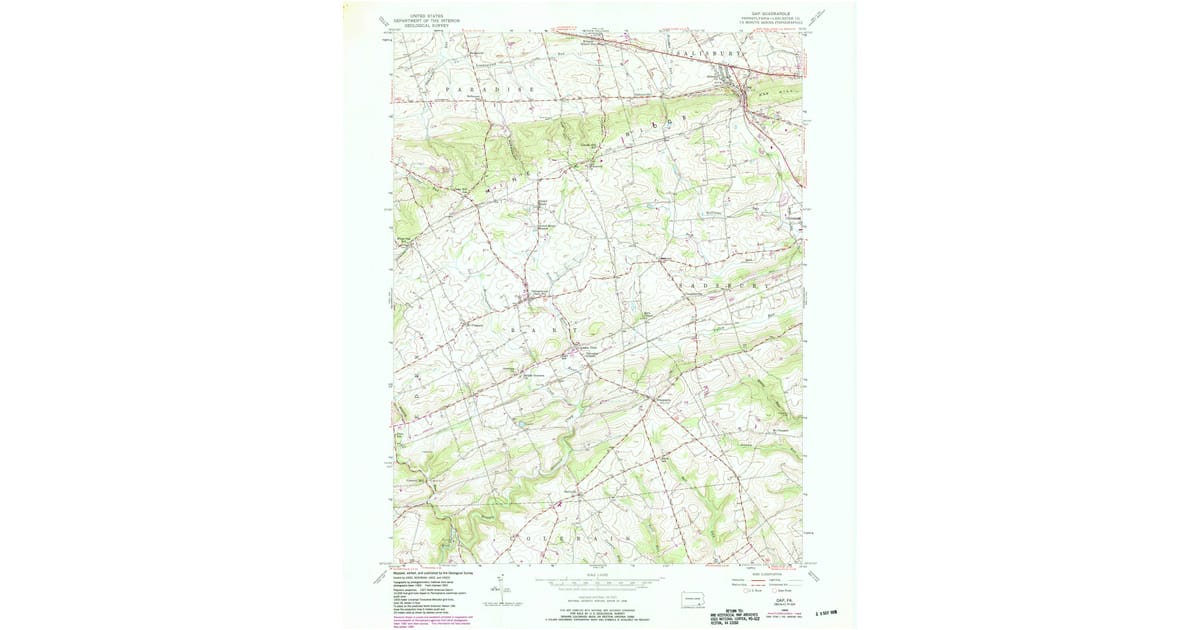 1955 Map of Gap, PA — High-Res, 1989 Print | Pastmaps
