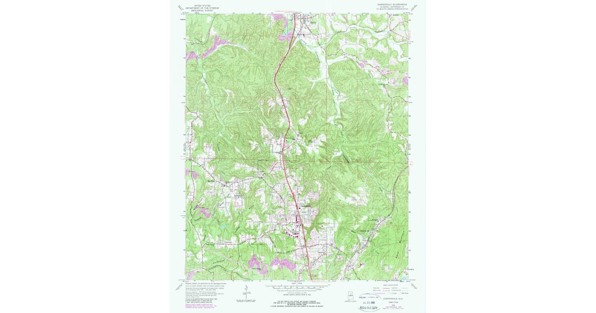 1959 Map of Gardendale, AL — High-Res, 1989 Print | Pastmaps