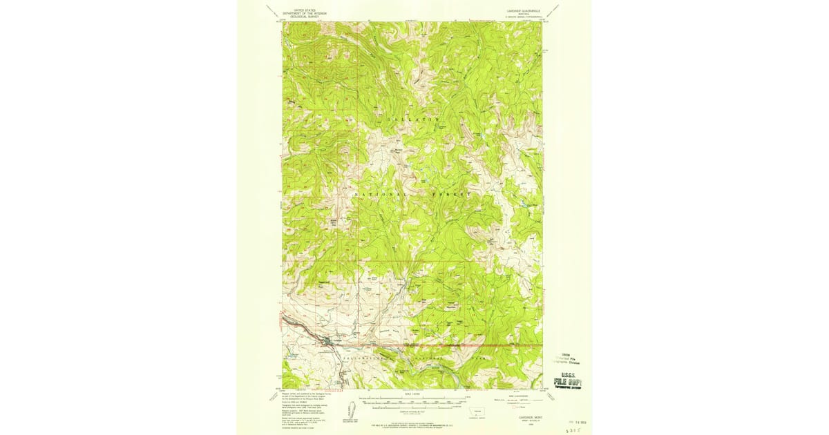 1955 Map of Gardiner, MT — High-Res | Pastmaps