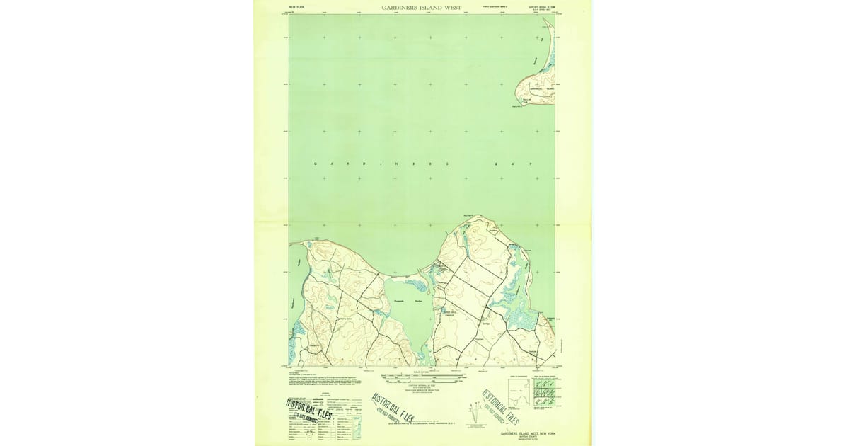 1944 Map of Gardiners Island West, Suffolk County, NY — High-Res | Pastmaps
