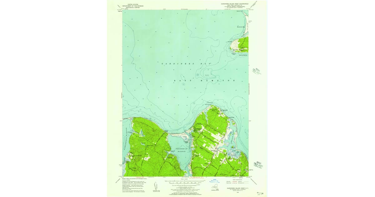 1956 Map of Gardiners Island West, Suffolk County, NY — High-Res | Pastmaps