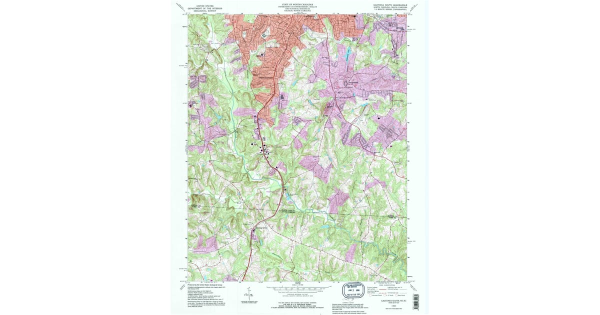 1993 Map of Gastonia South, Gaston County, NC — High-Res | Pastmaps