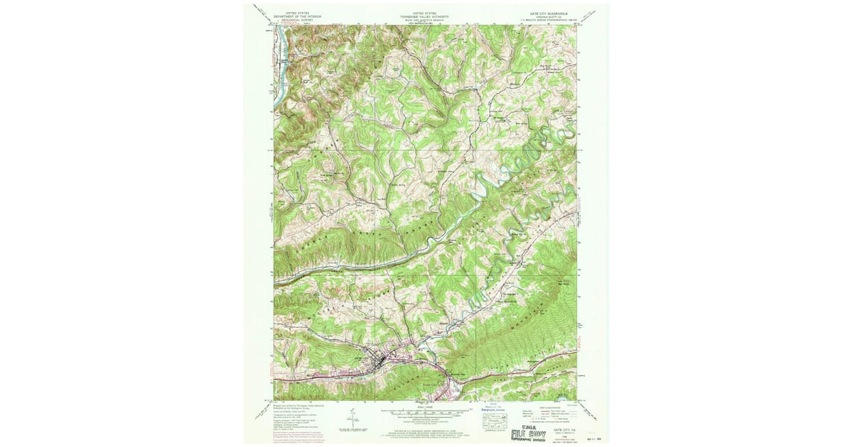 1938 Map of Gate City, VA — High-Res, 1970 Print | Pastmaps