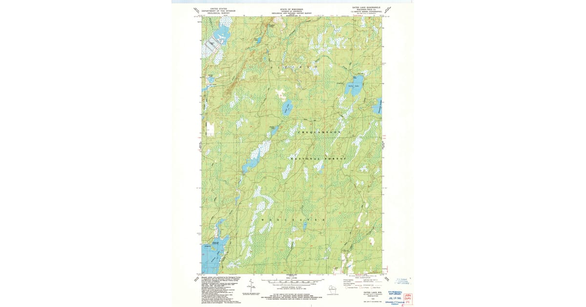 1984 Map of Gates Lake, Price County, WI — High-Res | Pastmaps