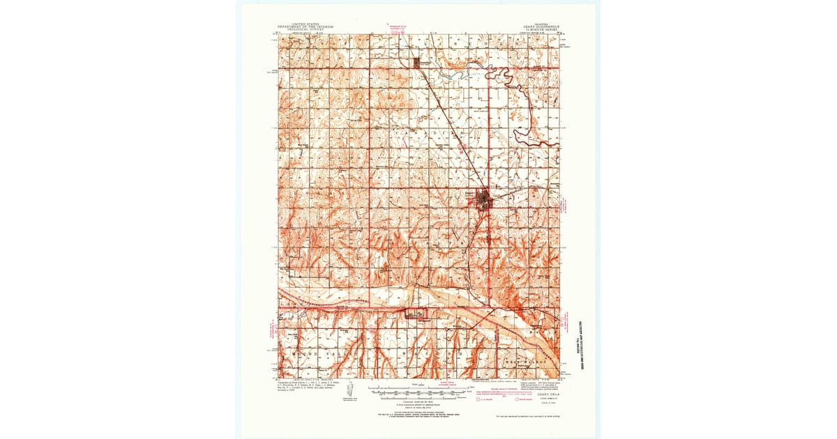 1942 Map of Geary, OK — High-Res, 1984 Print | Pastmaps
